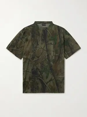 Balenciaga Logo-embroidered Camouflage-print Cotton-jersey T-shirt - Green