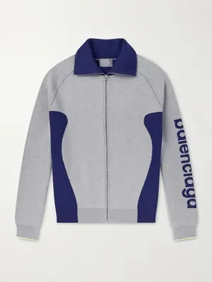 Balenciaga Logo Jacquard Zip-up Sweater - Gray