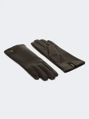Max Mara Nappa Leather Gloves With Monogram Detail