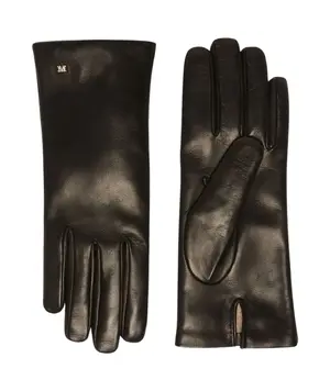 Max Mara Nappa Leather Gloves With Monogram Detail - Black