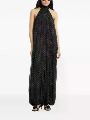 ROTATE BY BIRGER CHRISTENSEN Chiffon Dotted Halterneck Balloon Jumpsuit - Black