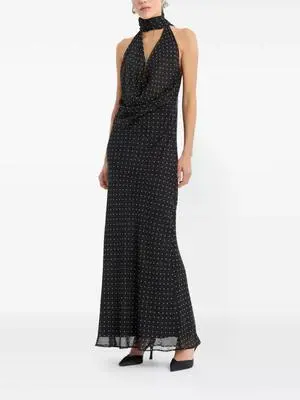 ROTATE BY BIRGER CHRISTENSEN Polka Dot Halterneck Chiffon Dress
