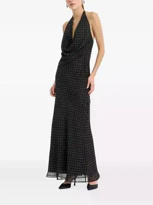 ROTATE BY BIRGER CHRISTENSEN Polka Dot Halterneck Chiffon Dress - Black