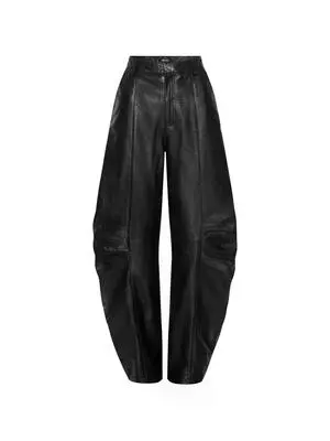 ROTATE BY BIRGER CHRISTENSEN High-waisted Leather Wide-leg Cargo Pants - Black