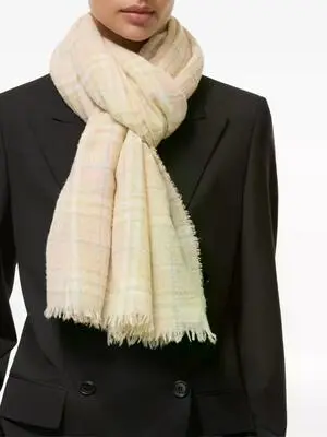 Burberry Wide Embellished Check Wool Silk Blend Scarf - Neutrals