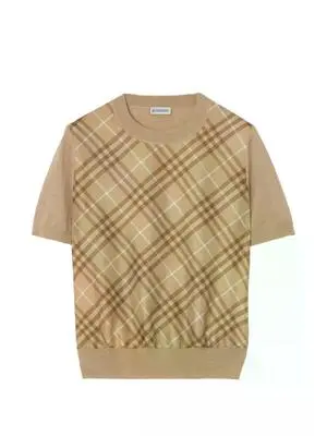Burberry Check-panel Wool-silk T-shirt