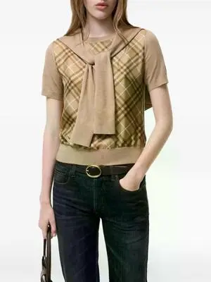 Burberry Check-panel Wool-silk T-shirt