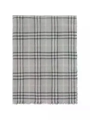 Burberry Wide Embellished Check Wool-silk-blend Scarf - Grey