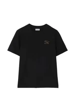 Burberry Knight Check Embroidered Cotton T-shirt - Black