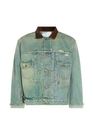 PALY Buffalo 66 Distressed Leather-collar Denim Jacket