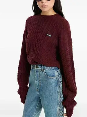 ROTATE BY BIRGER CHRISTENSEN Cable Knit Crew Neck Sweater - Red