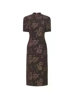 ROTATE BY BIRGER CHRISTENSEN Floral Jacquard Midi Dress - Brown
