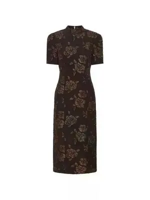 ROTATE BY BIRGER CHRISTENSEN Floral Jacquard Midi Dress - Brown