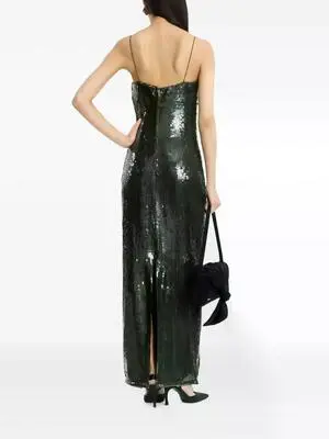ROTATE BY BIRGER CHRISTENSEN Sequin-embellished Spaghetti Strap Maxi Dress - Green