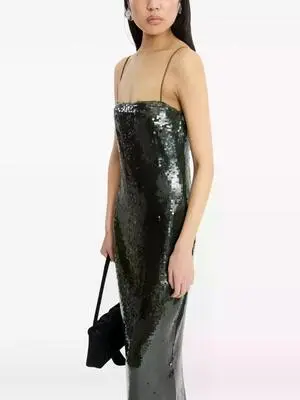 ROTATE BY BIRGER CHRISTENSEN Sequin-embellished Spaghetti Strap Maxi Dress - Green