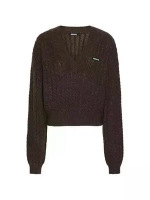 ROTATE BY BIRGER CHRISTENSEN Cable V-neck Sweater - Brown