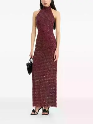 ROTATE BY BIRGER CHRISTENSEN Wine Beaded Maxi Dress