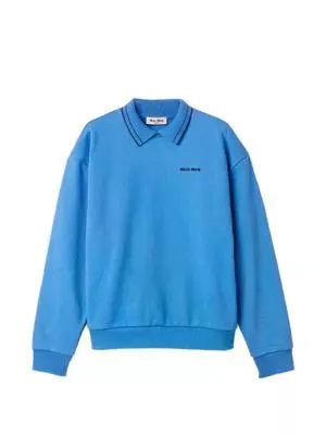 Miu Miu Cotton Fleece Sweatshirt With Contrast Collar - Blue