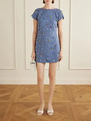Bernadette Anne Appliquéd Cotton And Linen-blend Mini Dress