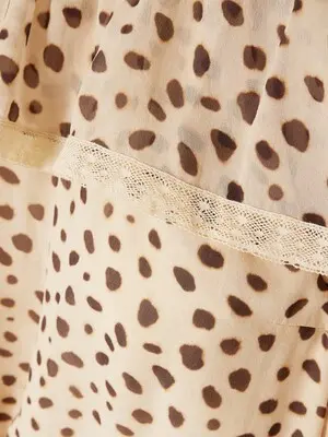 Posse Priscilla Off-the-shoulder Cheetah Print Silk Georgette Blouse With Lace Trim - Brown