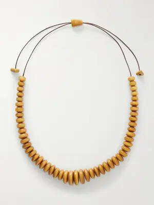 HUNTING SEASON The Loop Beaded Tagua And Leather Necklace - Brown