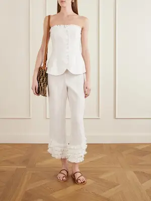 Posse Florence Ruffled Linen Pants - White