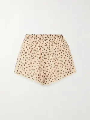 Posse Priscilla Lace-trimmed Cheetah-print Silk Georgette Shorts - Brown