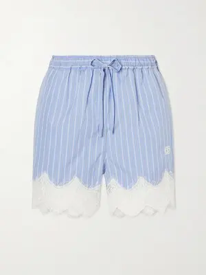 Simkhai Emmie Striped Lace Cotton Shorts - Blue