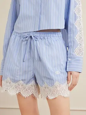 Simkhai Emmie Striped Lace Cotton Shorts - Blue