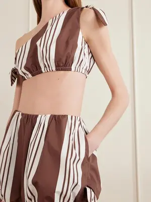 Posse Rosie Knotted Striped Cotton-poplin Shorts - Brown