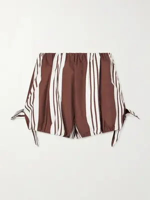 Posse Rosie Knotted Striped Cotton-poplin Shorts - Brown