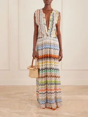 Missoni Pleated Striped Crochet-knit Maxi Dress - Multi