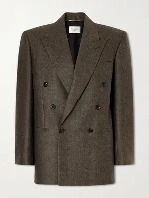 Saint Laurent Double-breasted Virgin Wool Blazer - Brown
