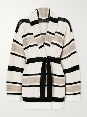 Brunello Cucinelli Striped Open-knit Belted Cardigan - Multi