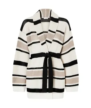 Brunello Cucinelli Striped Open-knit Belted Cardigan - Multi