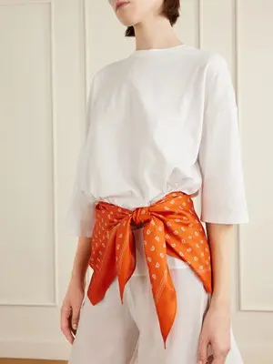Christopher Esber Bandana Printed Cotton And Silk-blend T-shirt - Orange