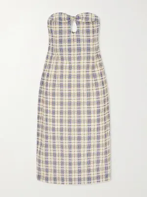 Bernadette Charlotte Checked Seersucker Midi Dress - Neutrals