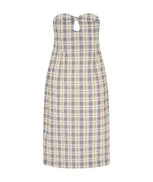 Bernadette Charlotte Checked Seersucker Midi Dress - Neutrals