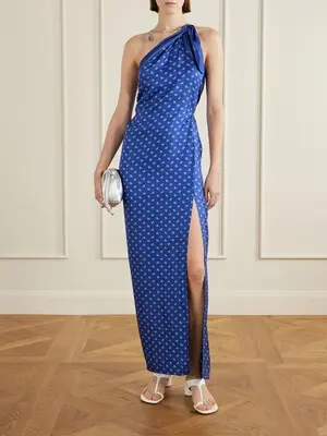 Christopher Esber Bandana Printed Silk Twill One-shoulder Maxi Dress