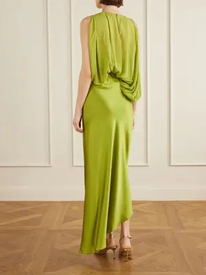 Christopher Esber Asymmetric Draped Silk-chiffon And Satin Maxi Dress - Green