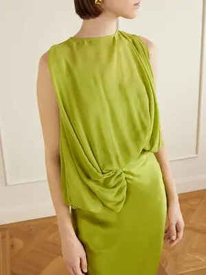 Christopher Esber Asymmetric Draped Silk-chiffon And Satin Maxi Dress - Green