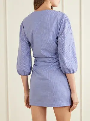 Bernadette Ezra Gathered Checked Cotton Mini Dress