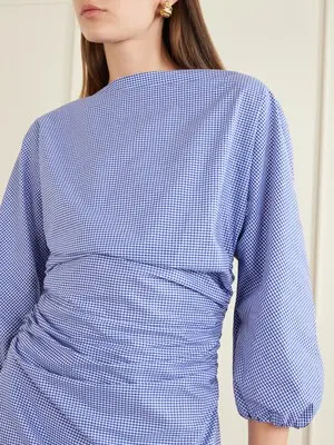 Bernadette Ezra Gathered Checked Cotton Mini Dress