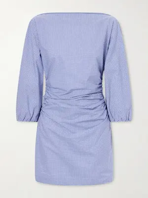 Bernadette Ezra Gathered Checked Cotton Mini Dress - Blue