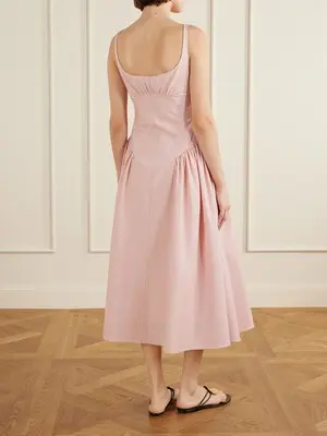 Proenza Schouler White Label Solira Gathered Striped Cotton-blend Seersucker Midi Dress - Pink