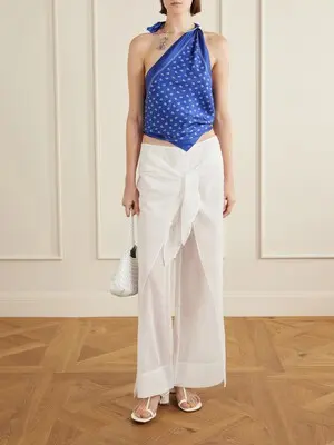 Christopher Esber One-shoulder Embellished Bandana-print Silk Top - Blue
