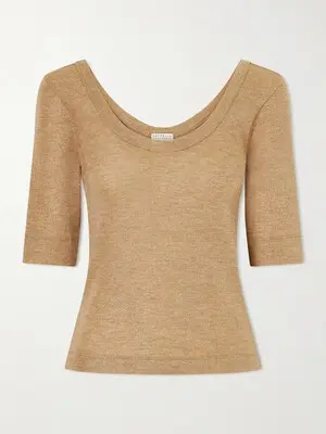 Brunello Cucinelli Metallic Wool-blend Knit T-shirt - Brown