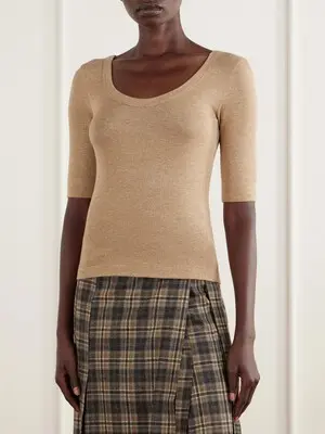 Brunello Cucinelli Metallic Wool-blend Knit T-shirt - Brown