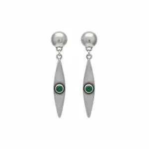 BY VIRGO Silver Plated Emerald Drop Earrings - Silver/green