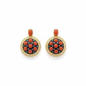 BY VIRGO Azira Gold-plated Earrings With Agate And Coral - Gray